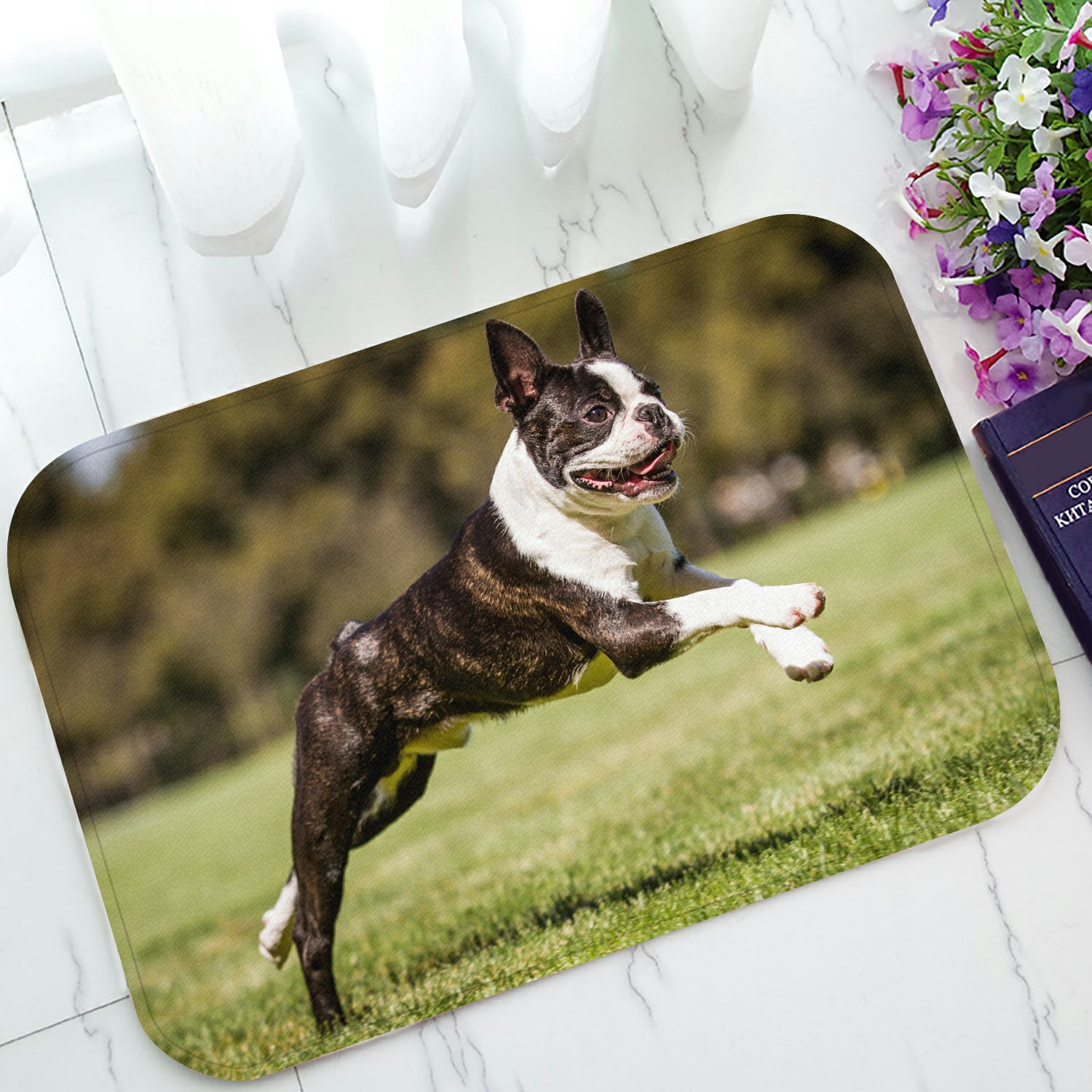 ECZJNT Running Boston Terrier Running Dog Welcome Doormat Bath Mat Rug ...