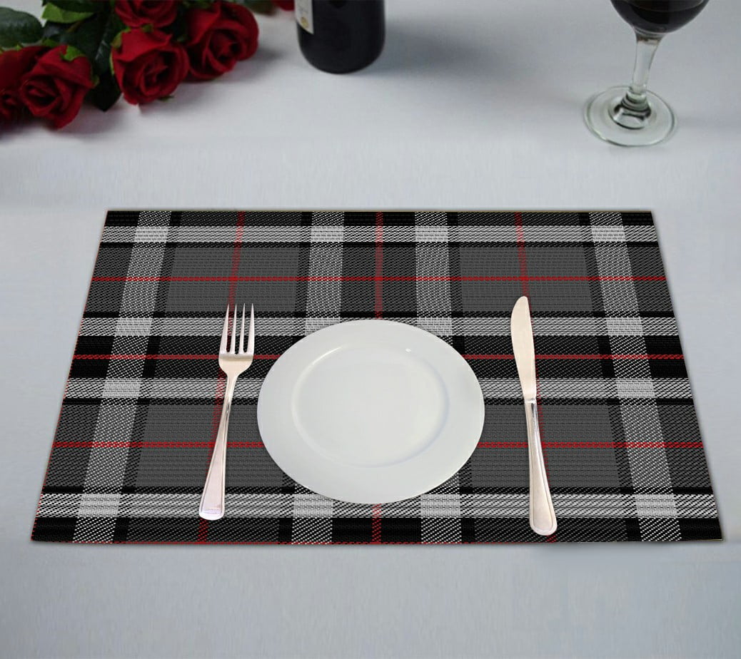 ECZJNT Scottish tartan Tompson black gray white Placemat Table Mat Cup ...