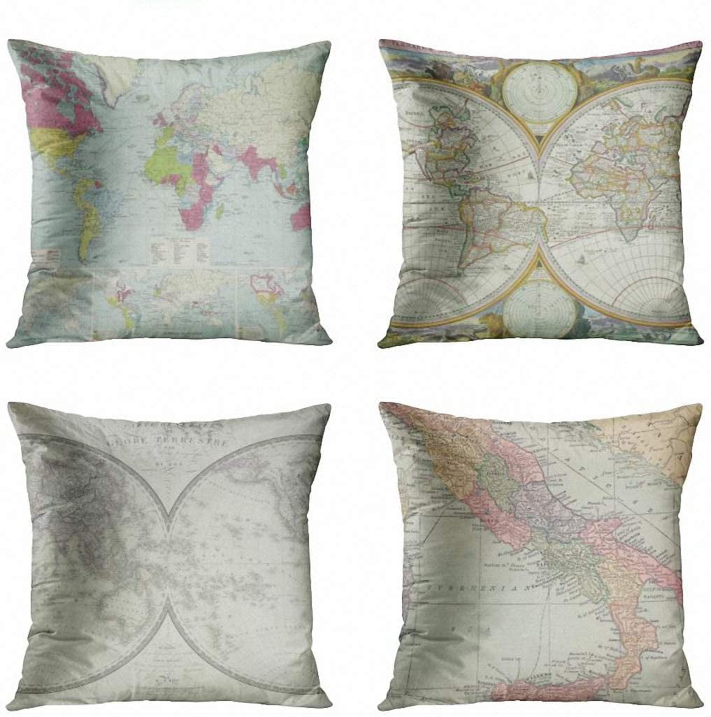 ECZJNT Set of 4 Pillow Cases Geographic Map of The World 20 Text ...