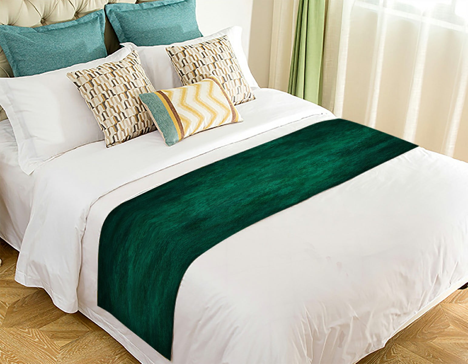 ECZJNT Shaded Deep Teal Plaster Bed Runner Bed Scarf Bed Decor 20x95 ...