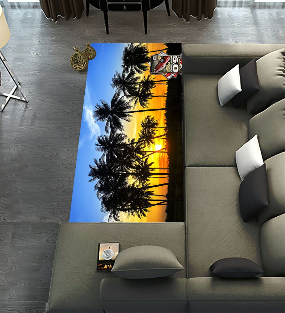 ECZJNT Silhouette Coconut Palm Trees Colorful Sun Set Runner Rug 2 x ...