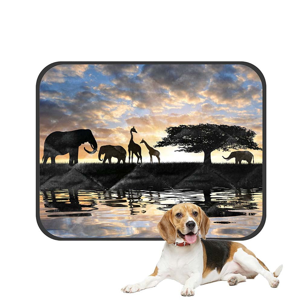 ECZJNT Silhouette Elephants Giraffes Sunset Pet Dog Cat Bed Pee Pads ...