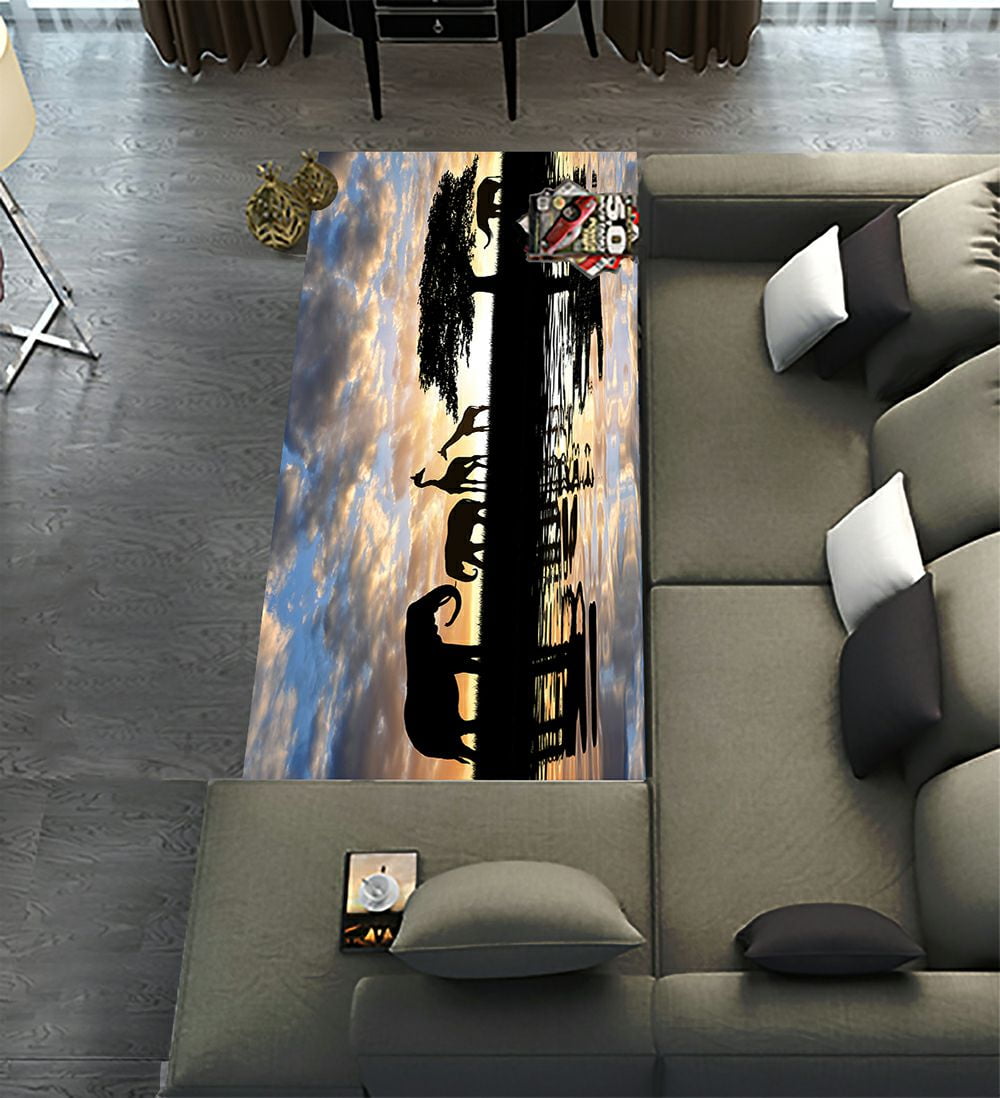 ECZJNT Silhouette Elephants Giraffes Sunset Runner Rug 4 x 12ft Long ...