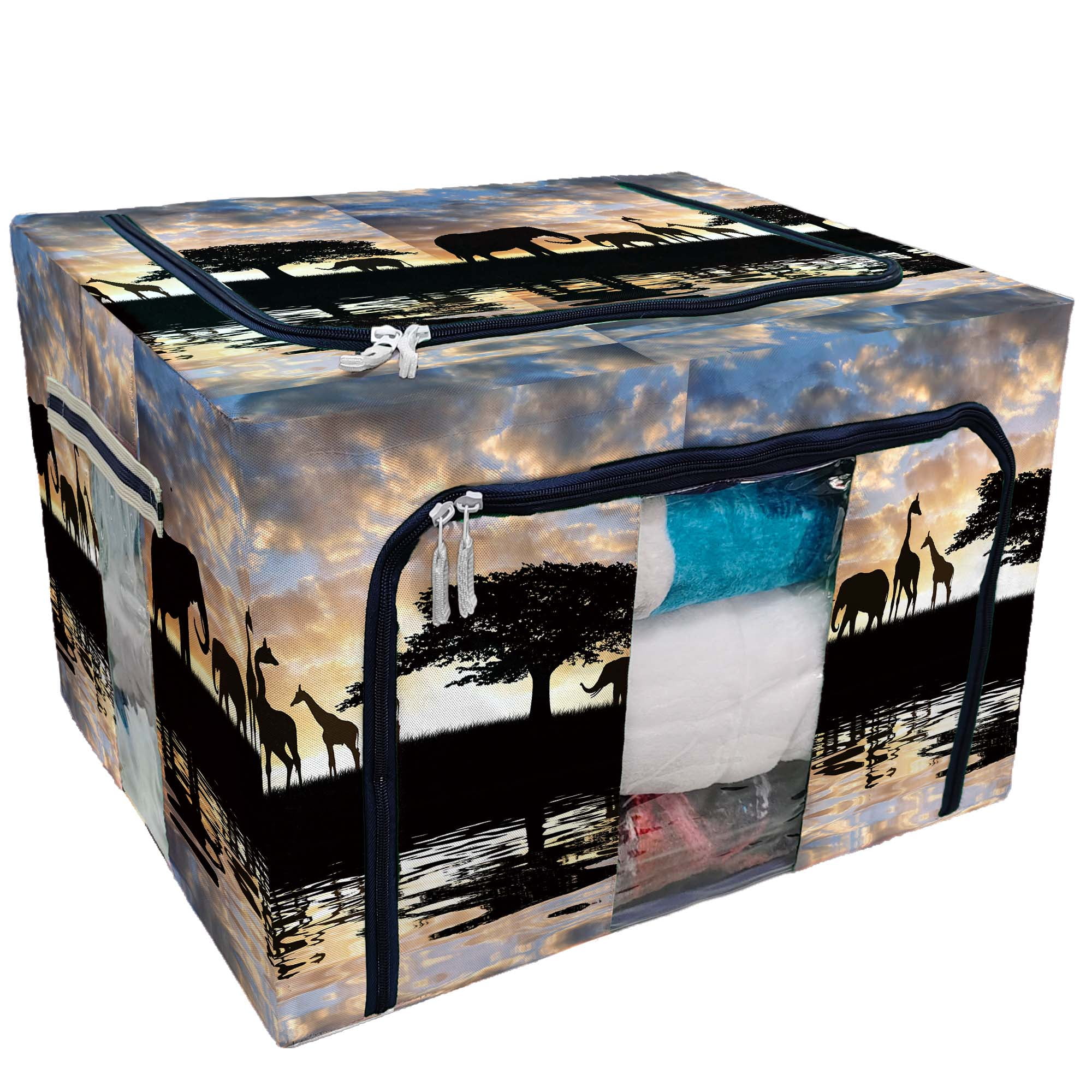 ECZJNT Silhouette elephants giraffes sunset Storage Bag Clear Window ...