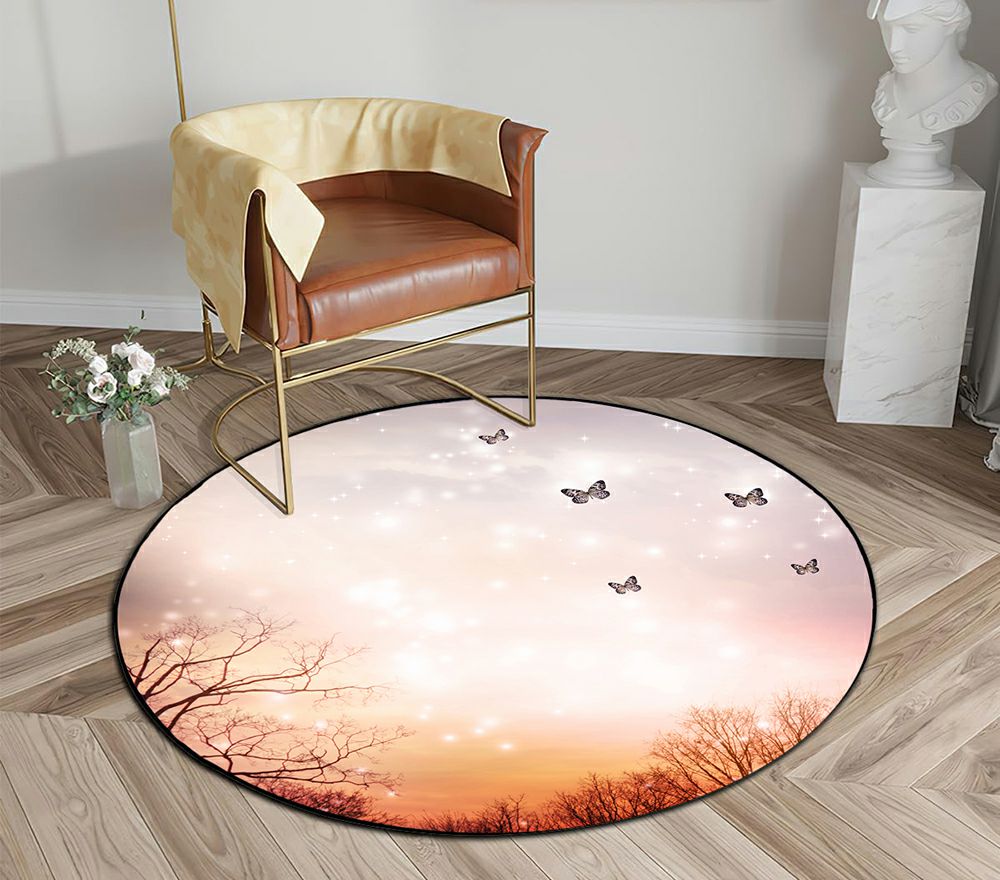 ECZJNT Small Butterflies Trees Red Sky Round Area Rugs Diameter 4 x 4ft ...