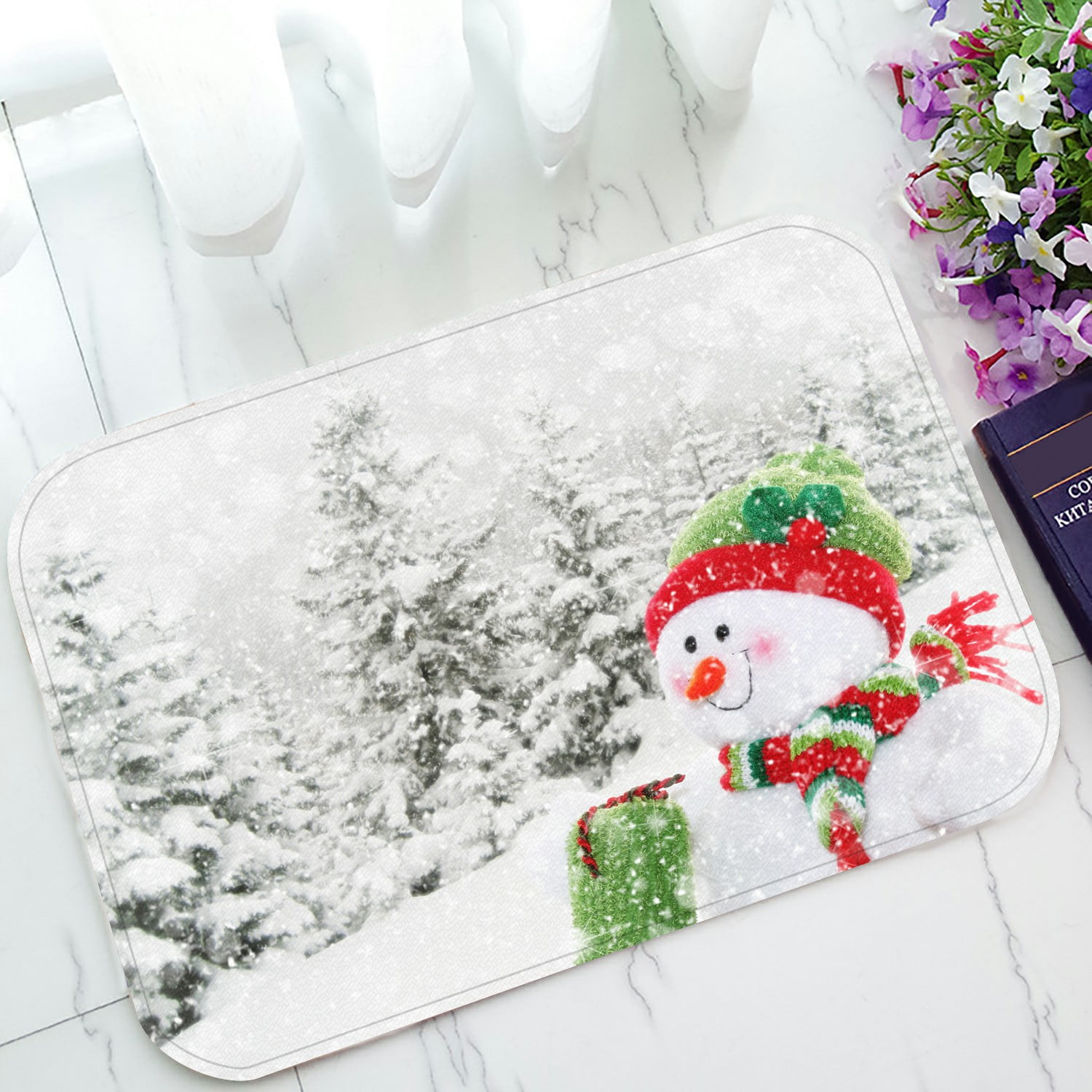 ECZJNT Smiling Happy Snowman Surrounded By Winter Landscape Welcome ...