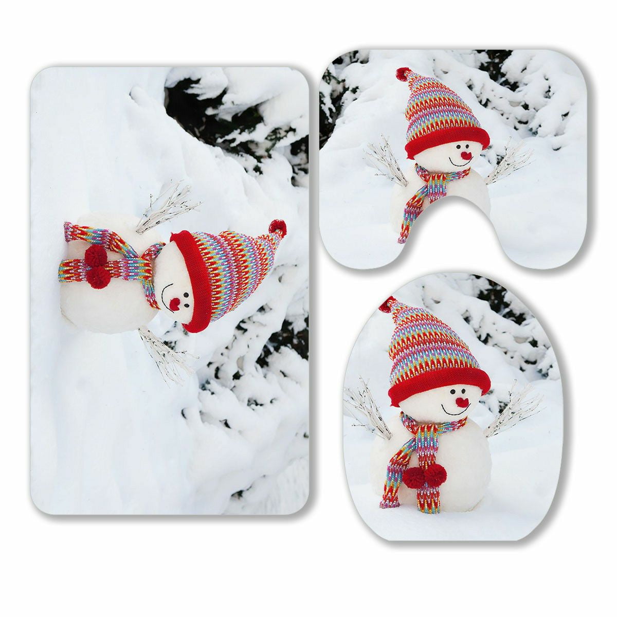 ECZJNT Snowman 3 Piece Bathroom Rugs Set Bath Rug Contour Mat and ...