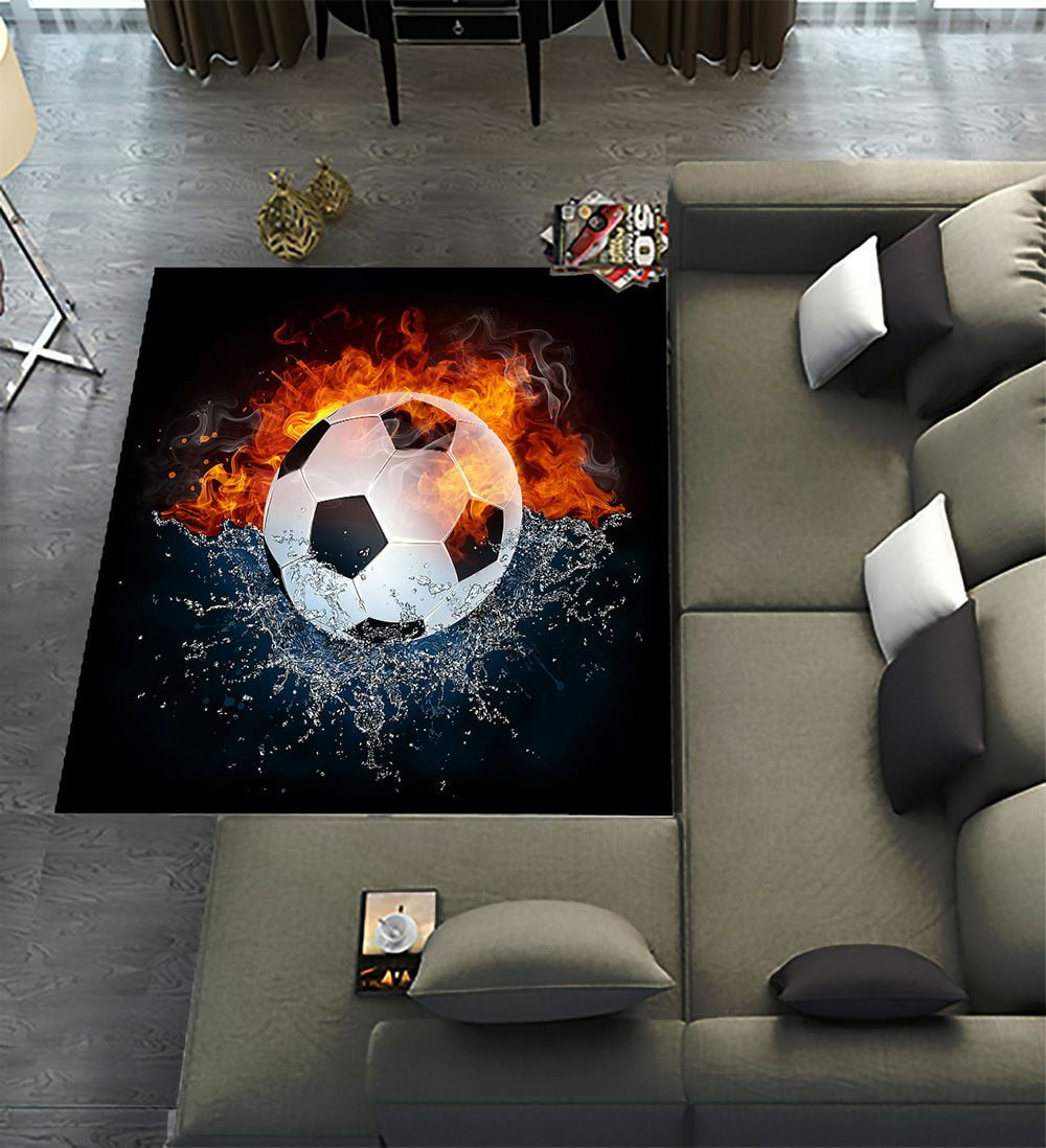 ECZJNT Soccer Ball In Fire And Water Area Rugs 4 x 5ft Floor Carpet Mat ...