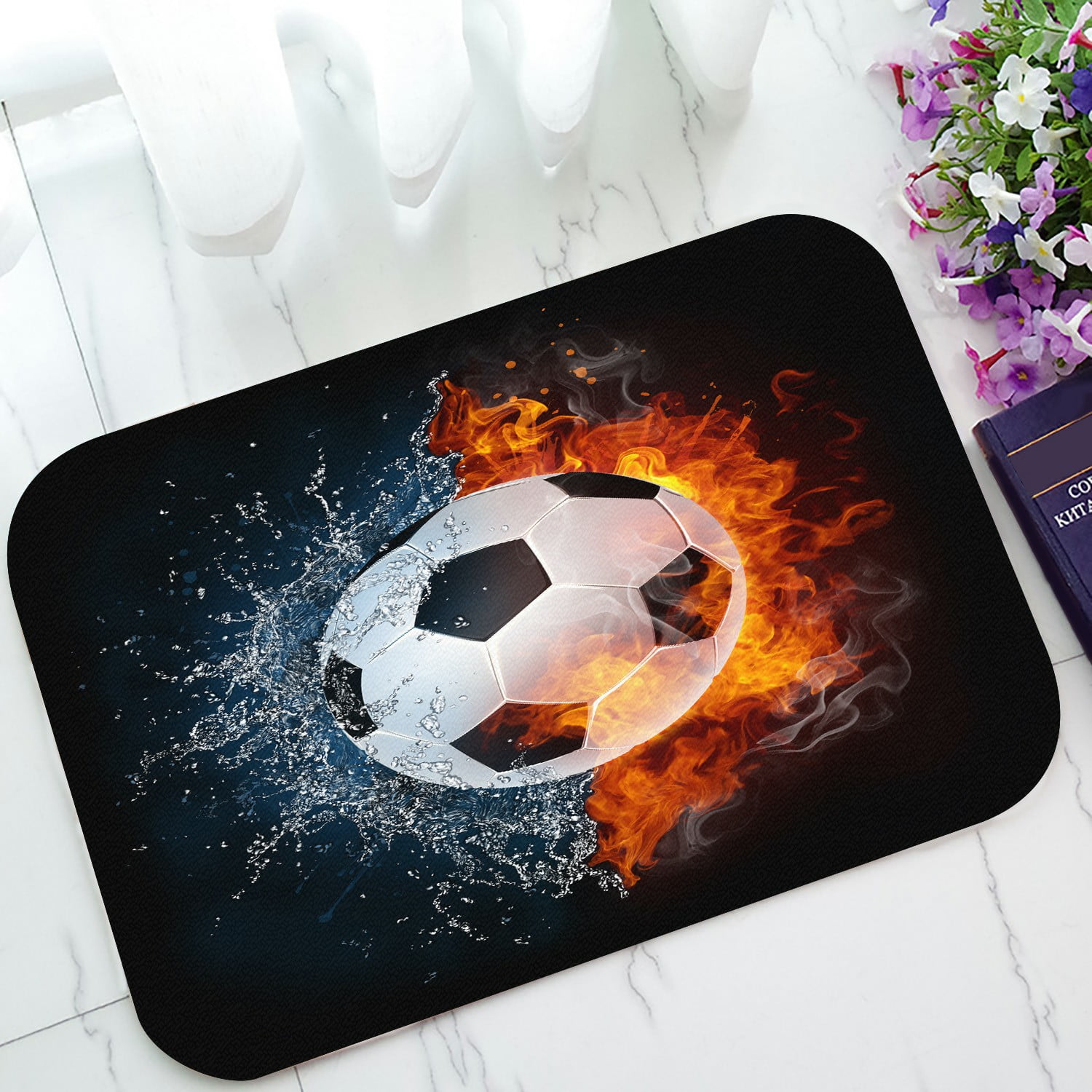 ECZJNT Soccer Ball In Fire And Water Welcome Doormat Bath Mat Rug ...