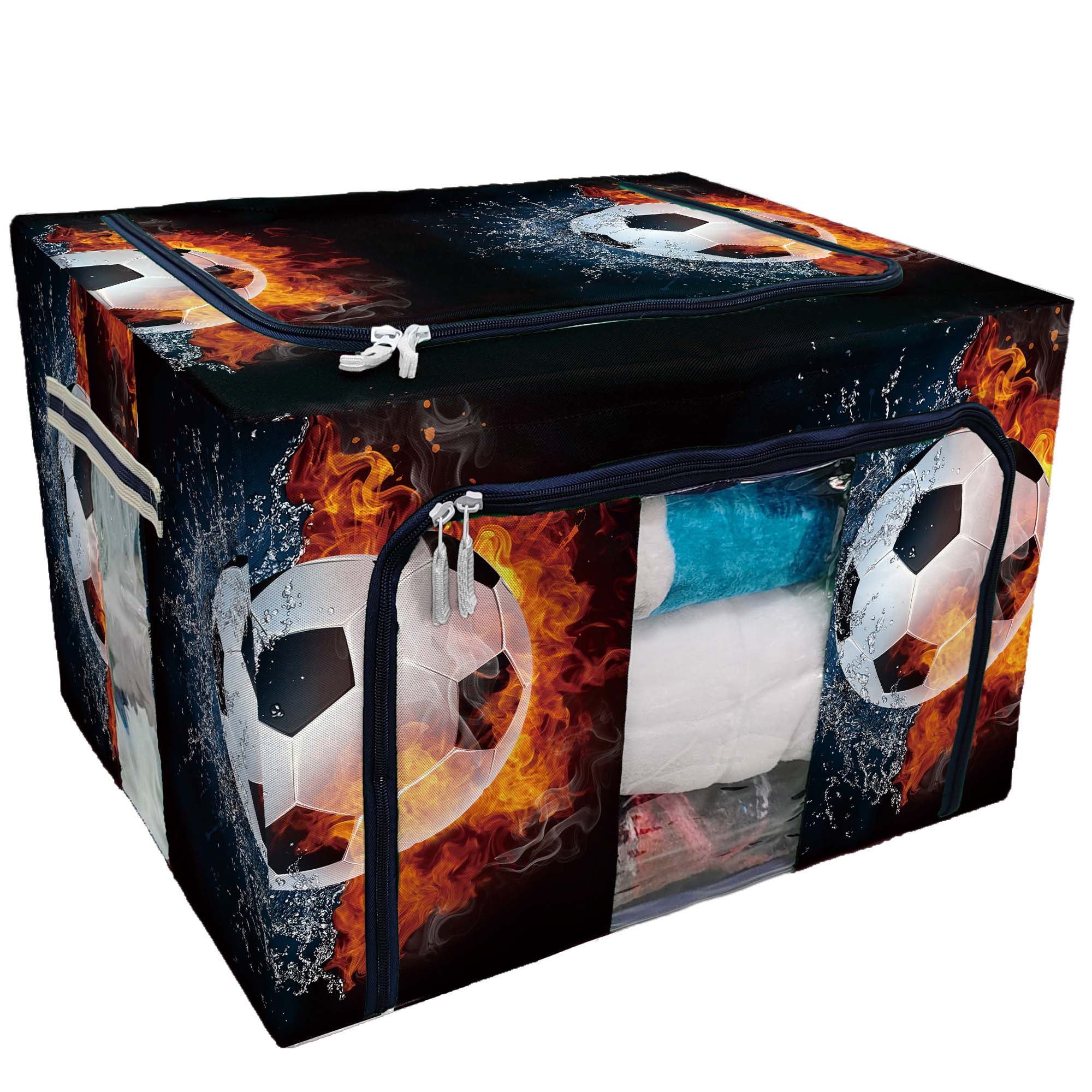 ECZJNT Soccer ball in fire and water Storage Bag Clear Window Storage ...