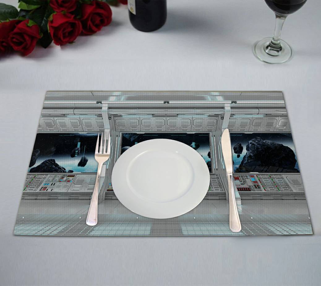 ECZJNT Spaceship on space and planet Earth Placemat Table Mat Cup Mat ...