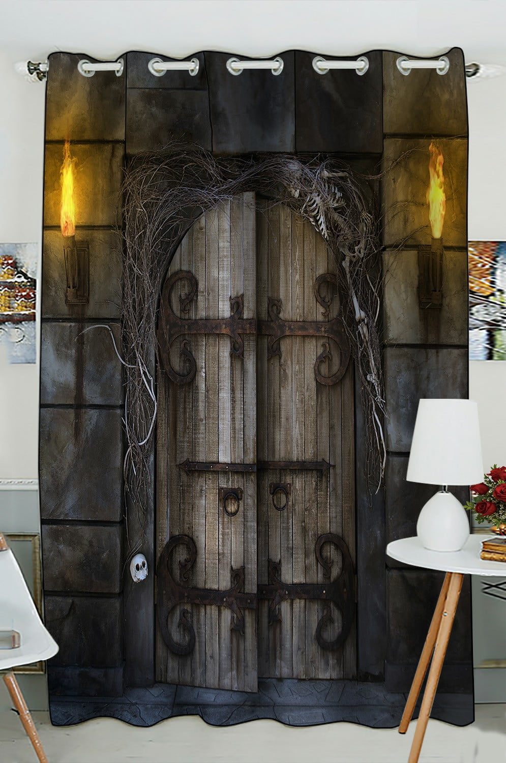 ECZJNT Spooky Dungeon Door Flanked Blackout Window Curtain Drapery ...