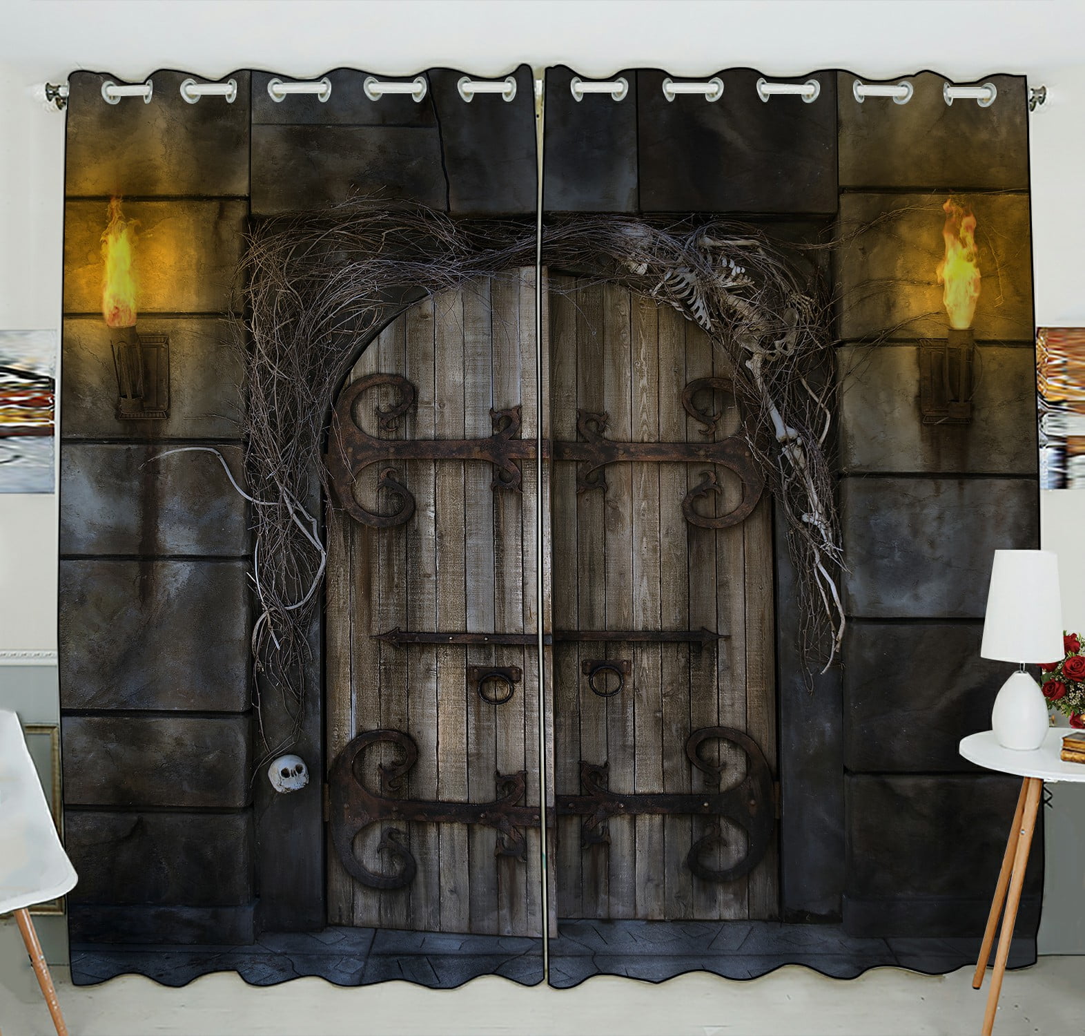 ECZJNT Spooky Dungeon Door Flanked Blackout Window Curtain Drapery ...