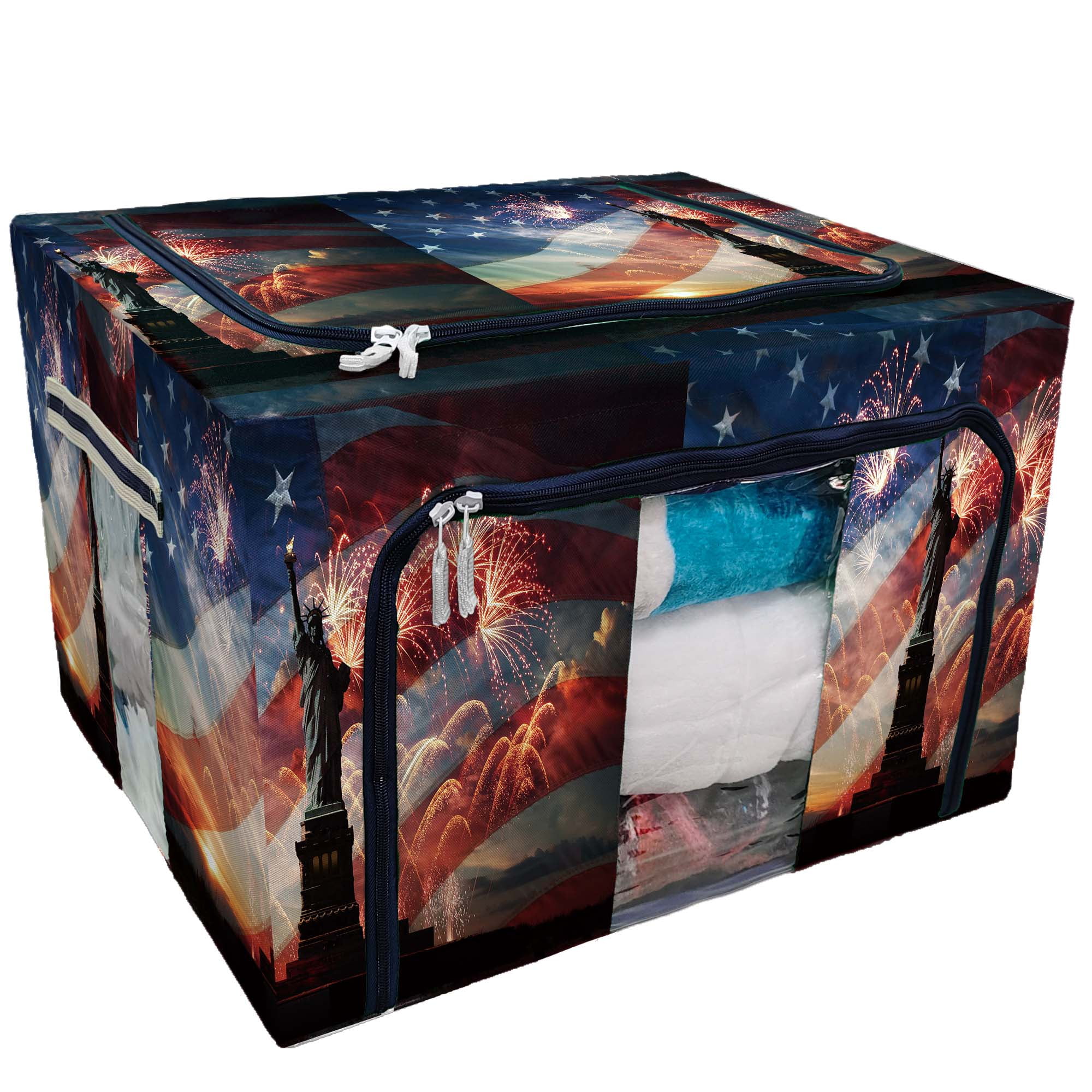 ECZJNT Statue of Liberty on the flag usa sunrise and fireworks Storage ...