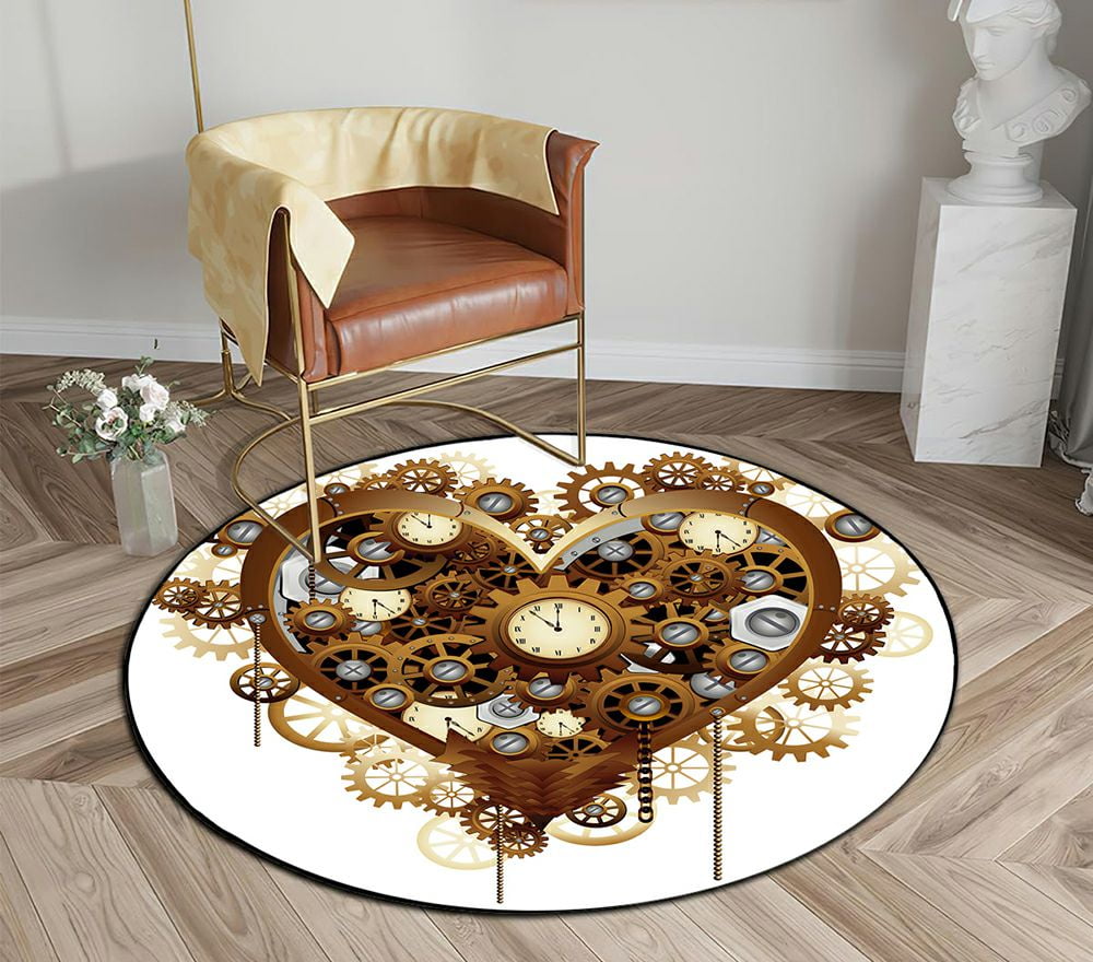 ECZJNT Steampunk Heart Love Round Area Rugs Diameter 4 x 4ft Floor ...