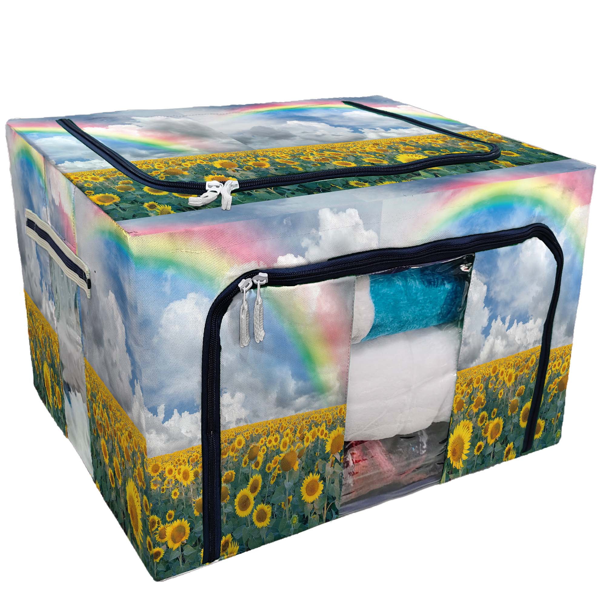 ECZJNT Summer landscape sunflowers blue sky clouds rainbow Storage Bag ...