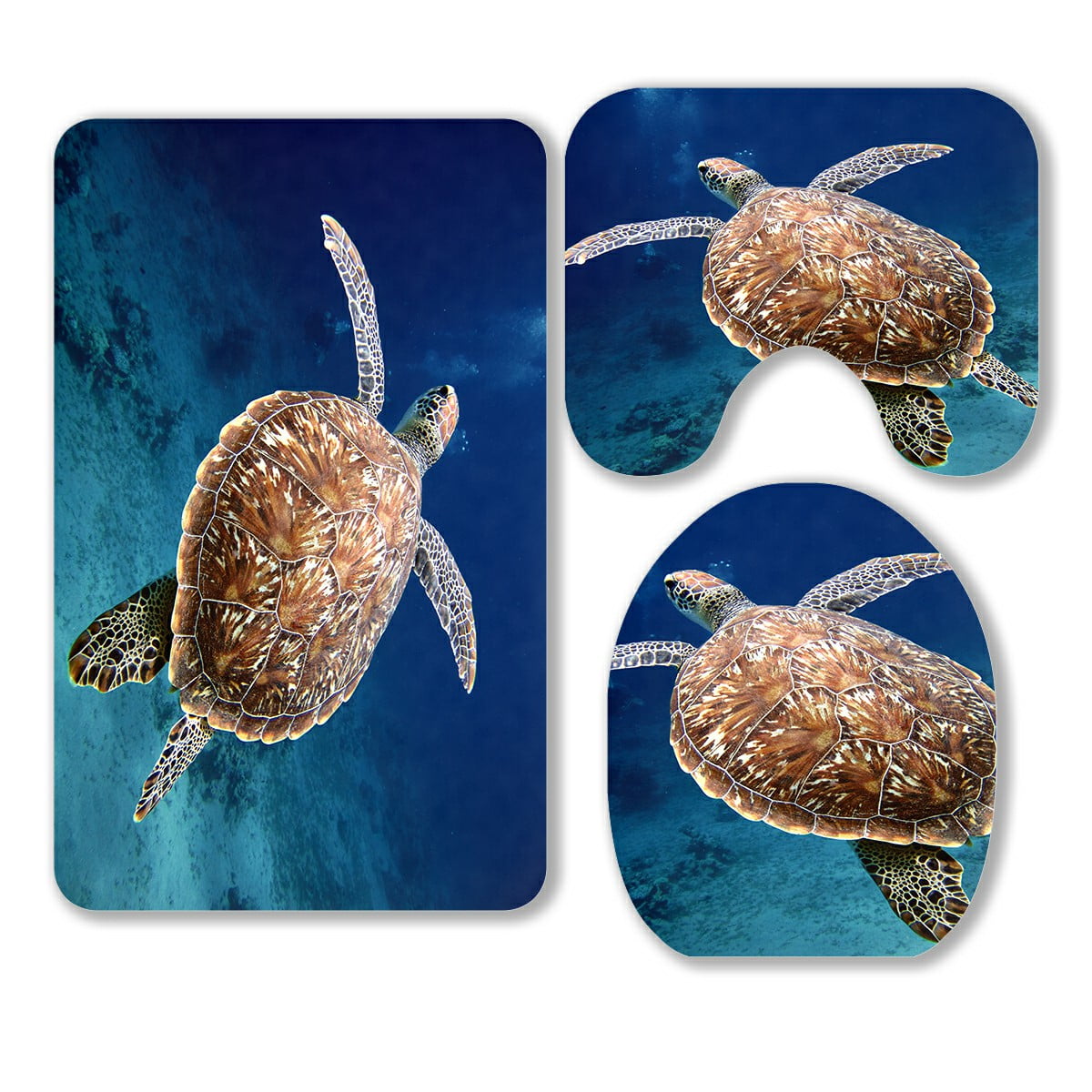 ECZJNT Swimming Turtle with Beautiful Shell 3 Piece Bathroom Rugs Set ...