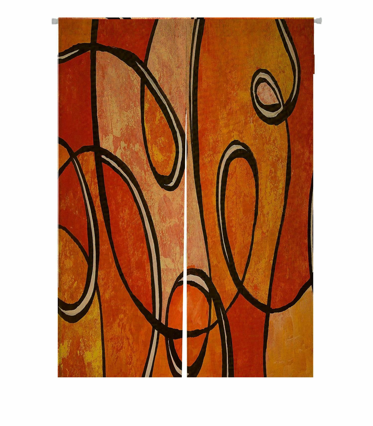ECZJNT Swirls in shades of orange Japanese Noren Curtain Doorway Door ...