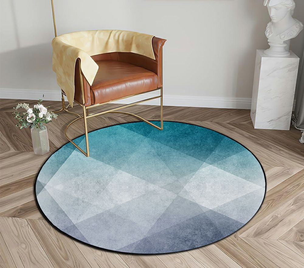 ECZJNT Teal Blue White Pattern Blocks Diagonal Lines Round Area Rugs ...