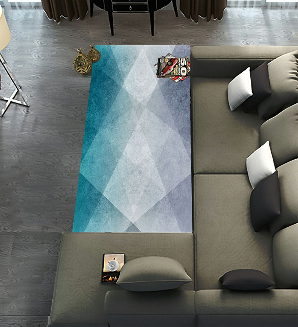 ECZJNT Teal Blue White Pattern Blocks Diagonal Lines Runner Rug 4 x ...