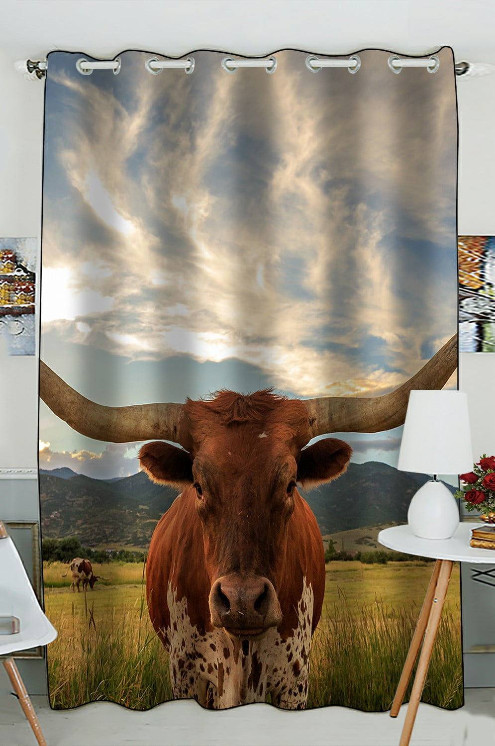 ECZJNT Texas Longhorn Steer Rural Utah Usa Blackout Window Curtain ...