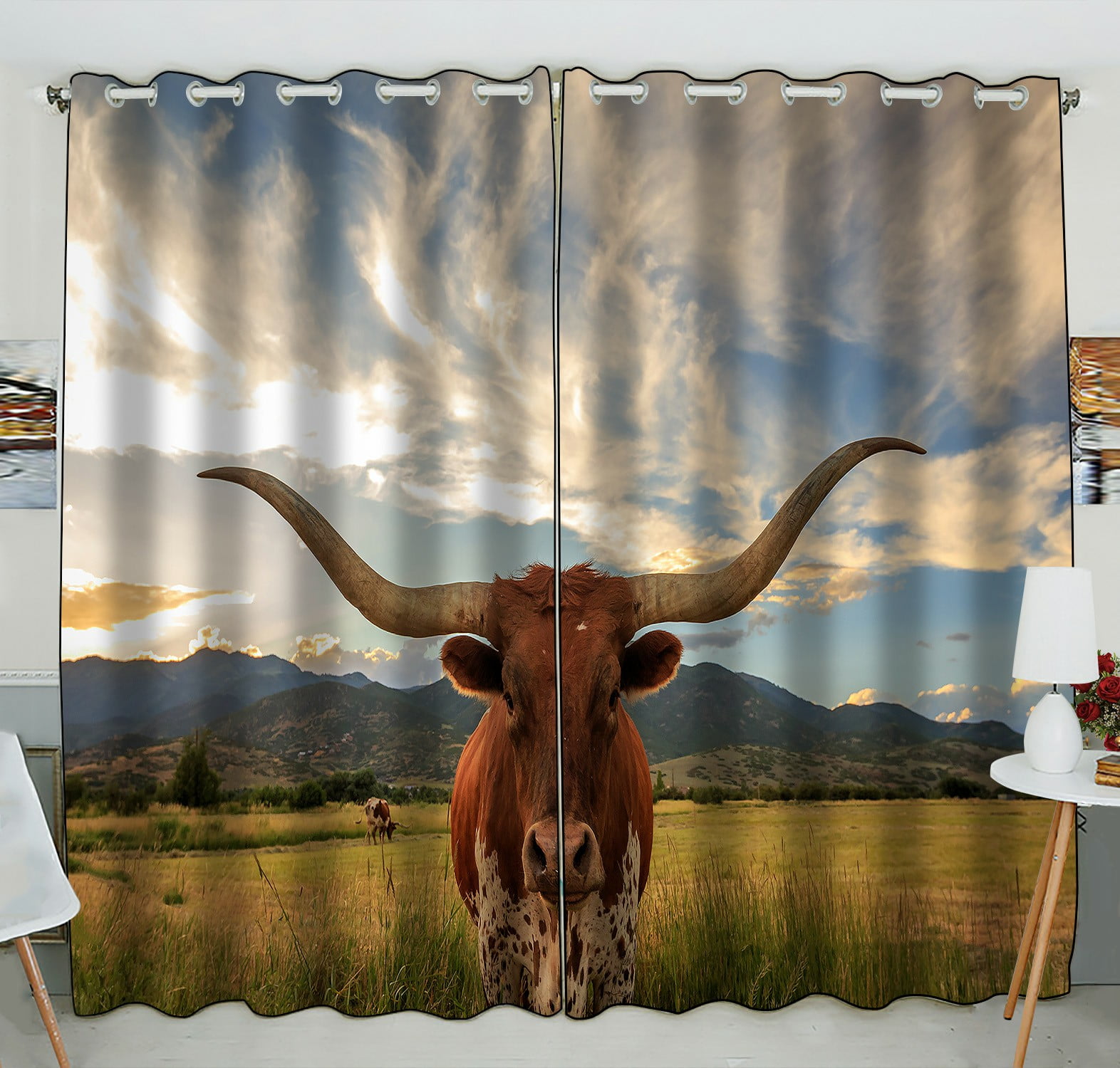 ECZJNT Texas Longhorn Steer Rural Utah Usa Blackout Window Curtain ...
