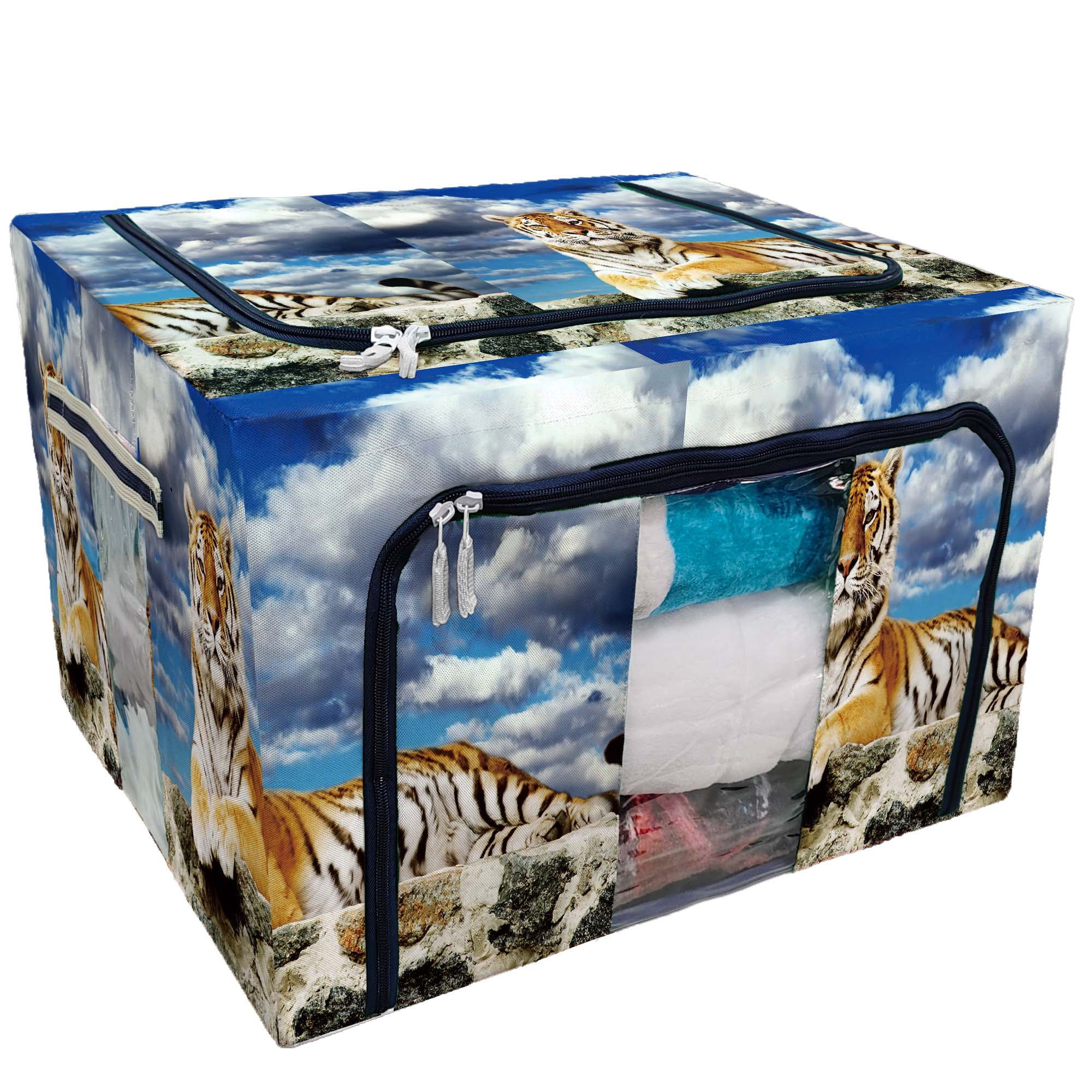 ECZJNT Tiger lay storm sky Storage Bag Clear Window Storage Bins Boxes ...