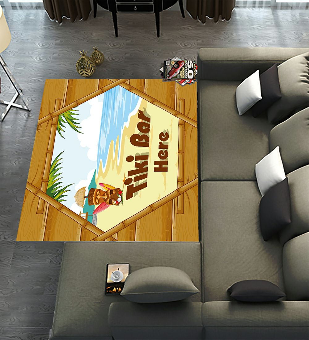 ECZJNT Tiki Bar Poster Tribal Mask Area Rugs 5 x 6ft Floor Carpet Mat ...