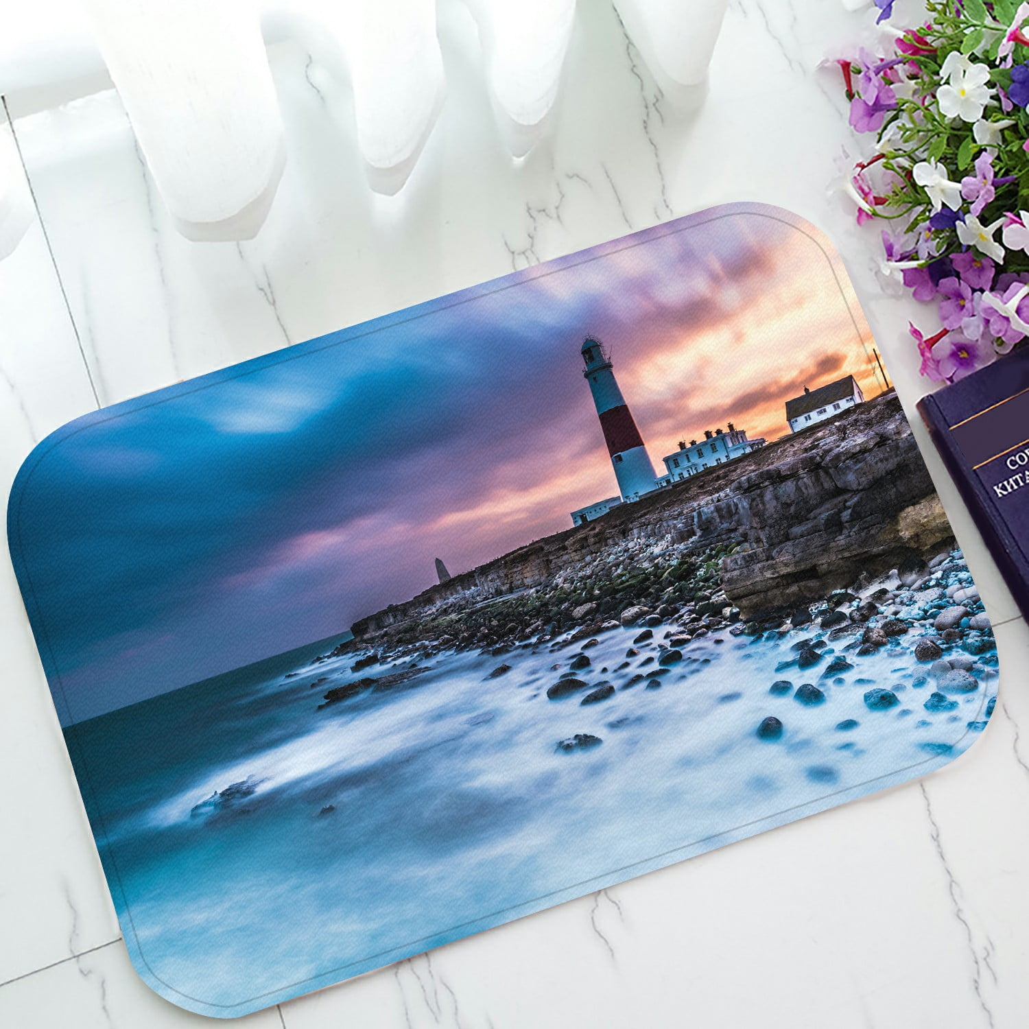 ECZJNT Time lapse dramatic sunset Portland Bill lighthouse rocky shore ...