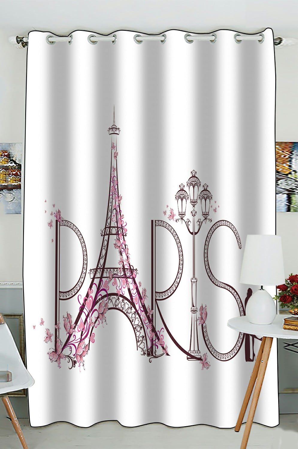 ECZJNT Tower Eiffel with Paris lettering Blackout Window Curtain ...