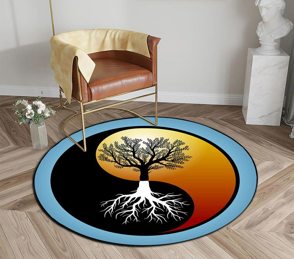 ECZJNT Tree Roots Silhouette In Modified Yin Yang Symbol Round Area ...