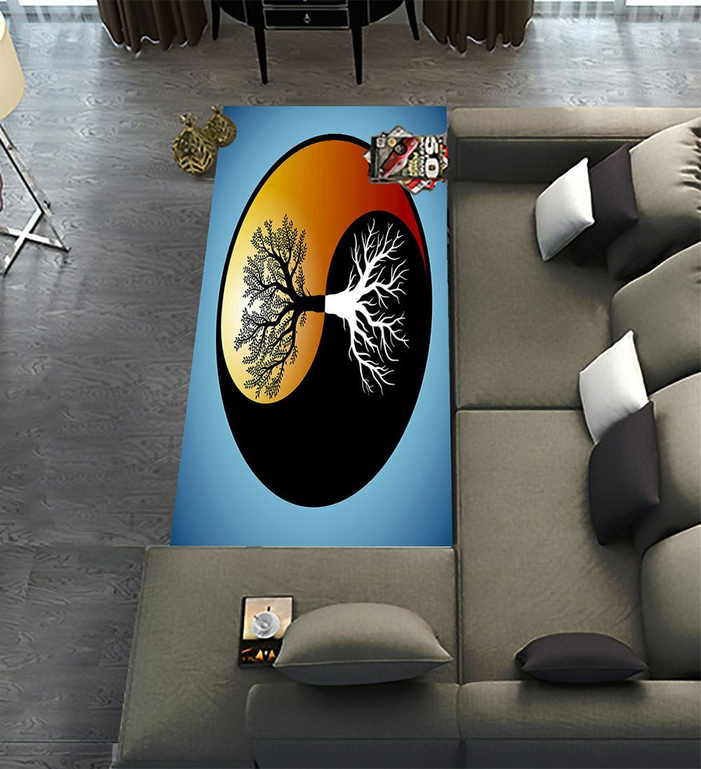 ECZJNT Tree Roots Silhouette In Modified Yin Yang Symbol Runner Rug 2 x ...