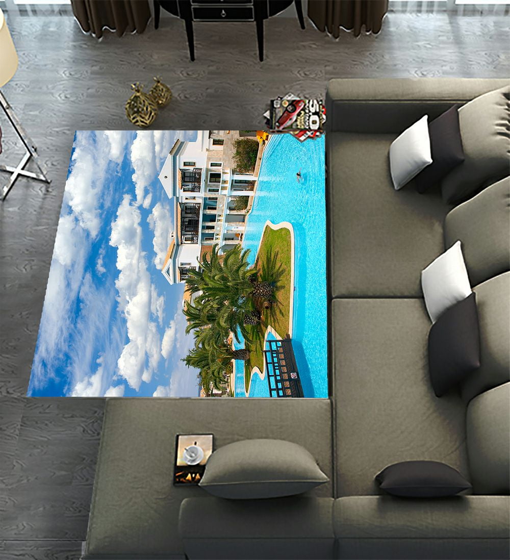 ECZJNT Tropical Resort Palm Trees And Girl In Swimming Pool Area Rugs 4 ...