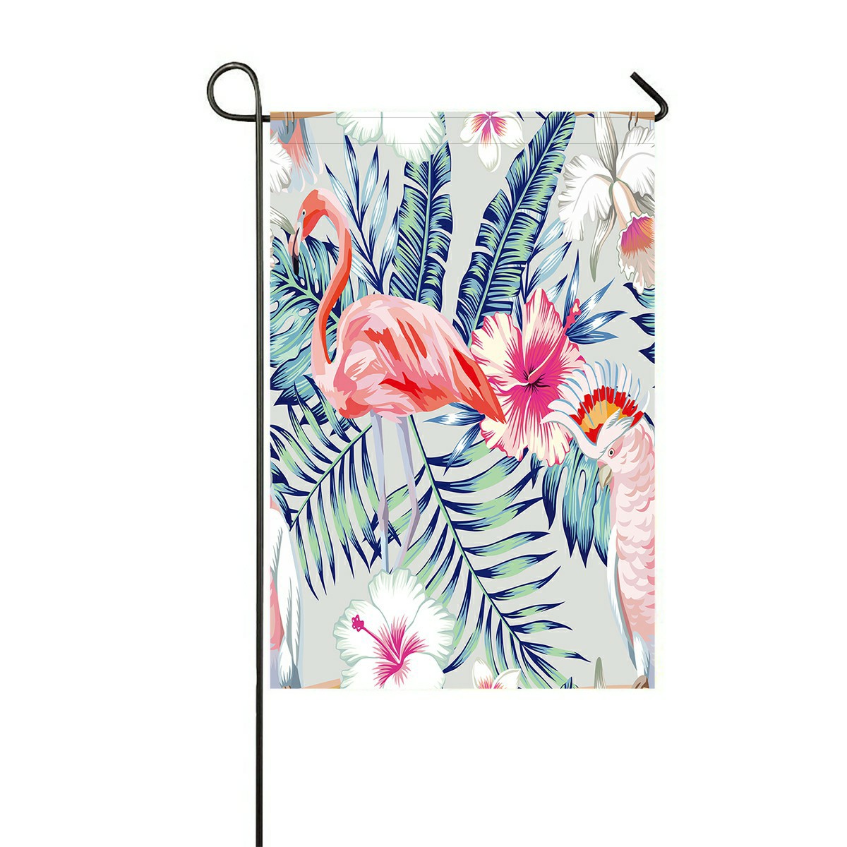 ECZJNT Tropical bird pink flamingo parrot macaw banana palm leaves ...