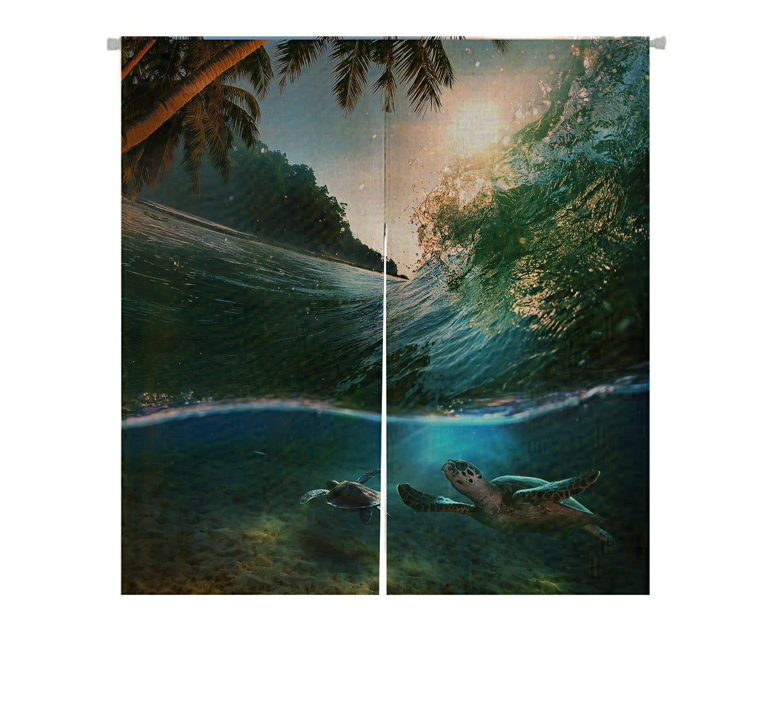 ECZJNT Tropical paradise sunlight Ocean surfing wave two turtles ...