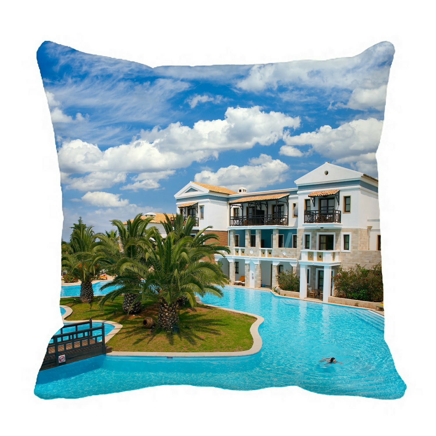 ECZJNT Tropical resort palm trees and girl in swimming pool Pillow Case ...