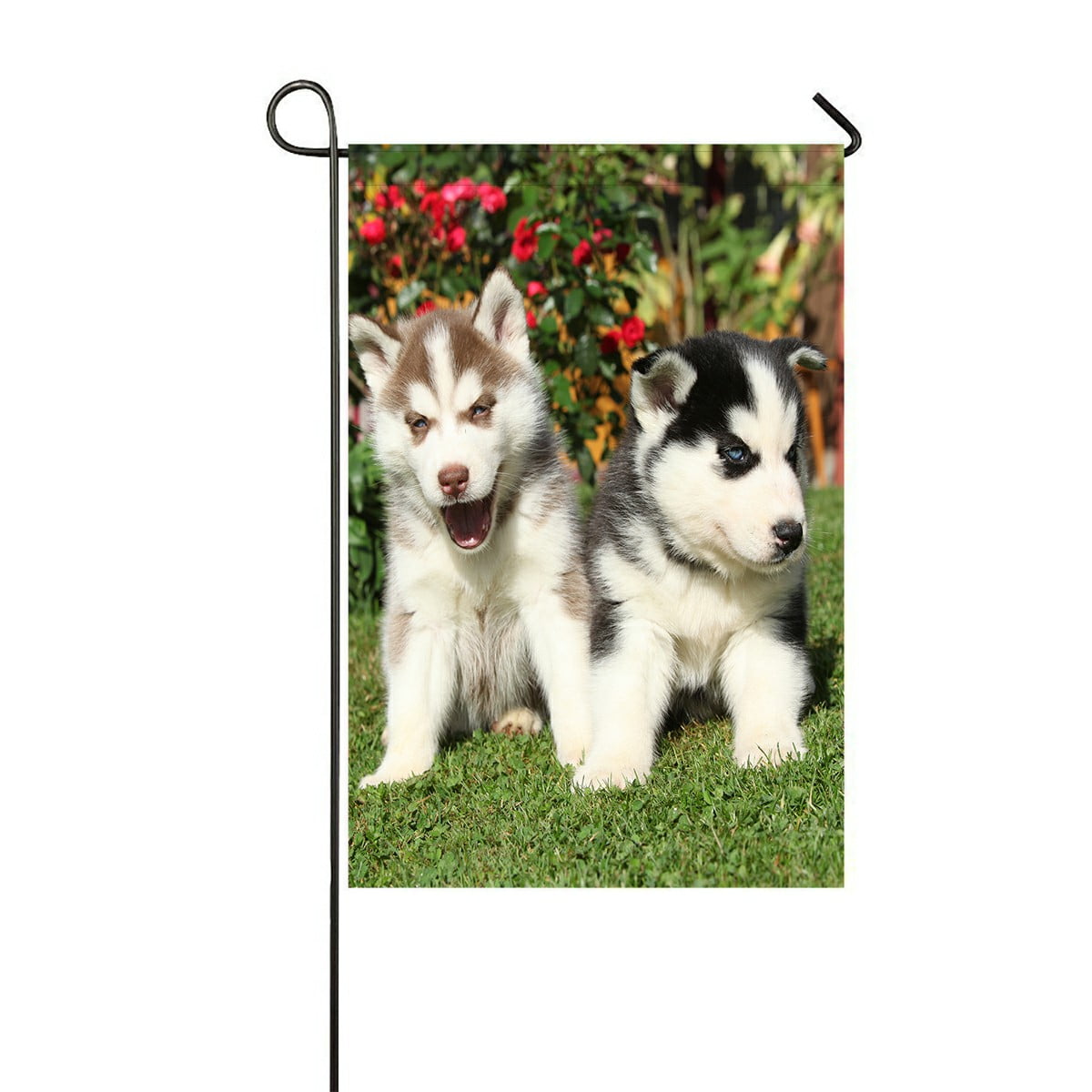 ECZJNT Two Gorgeous Puppies Siberian Husky Red Roses Garden Flag ...
