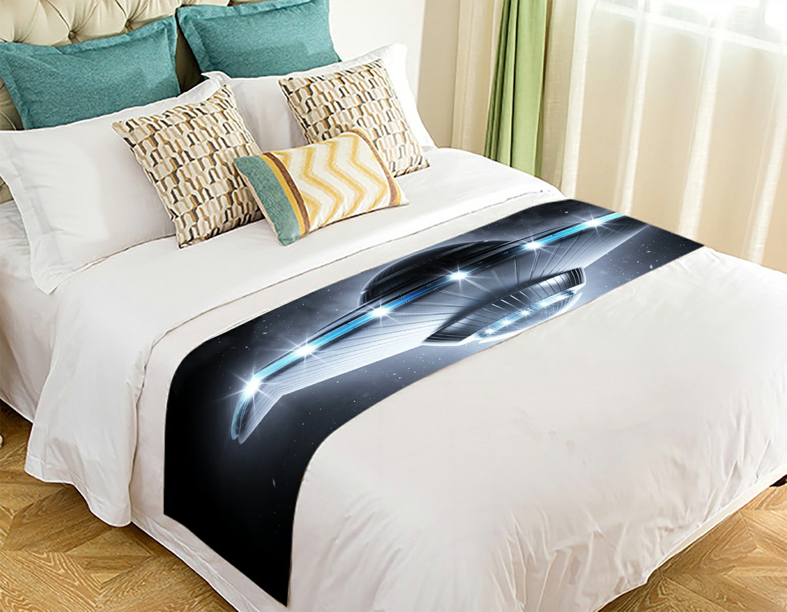 ECZJNT UFO dark night Bed Runner Bed Scarf Bed Decor 20x95 inch ...