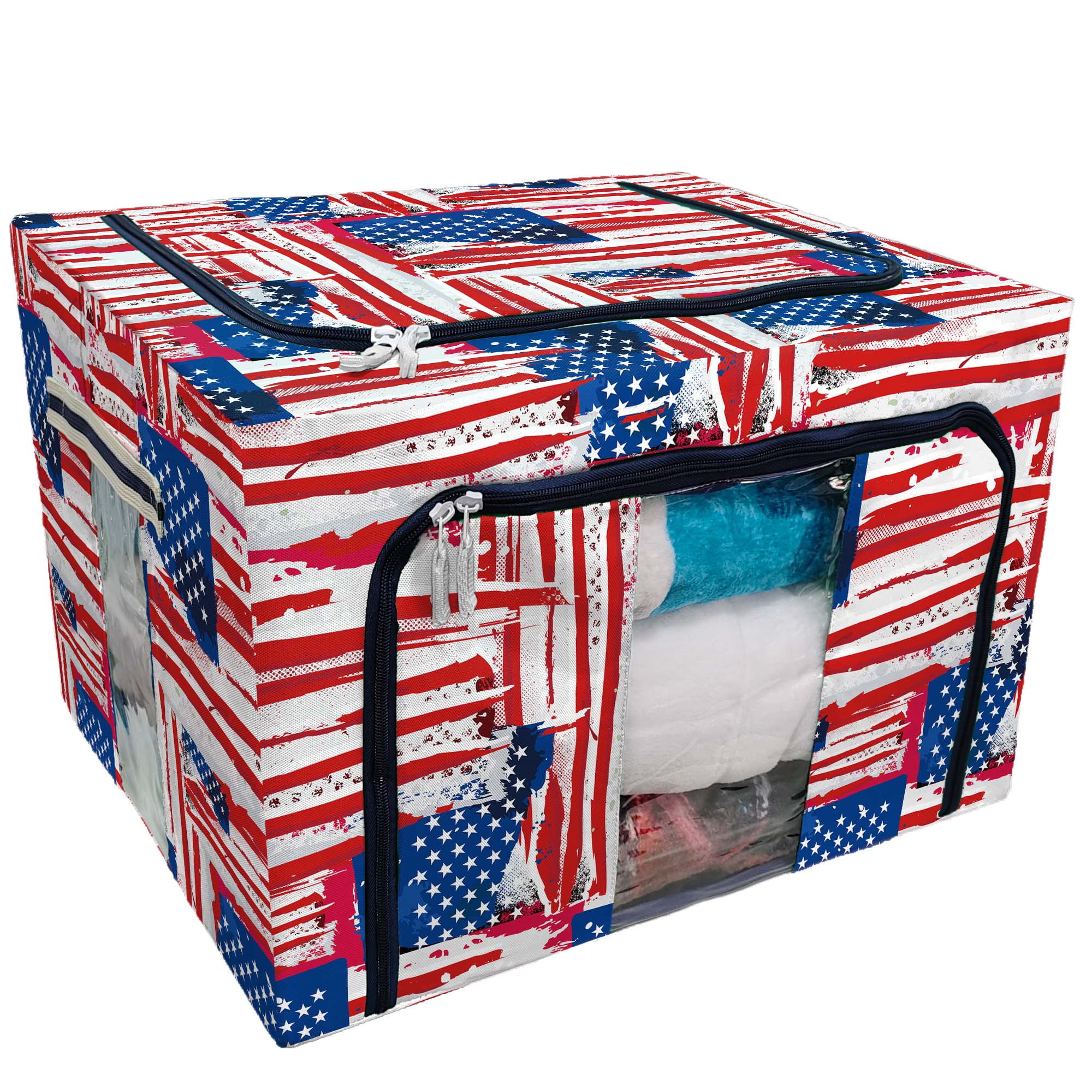 ECZJNT USA Flag Storage Bag Clear Window Storage Bins Boxes Large ...