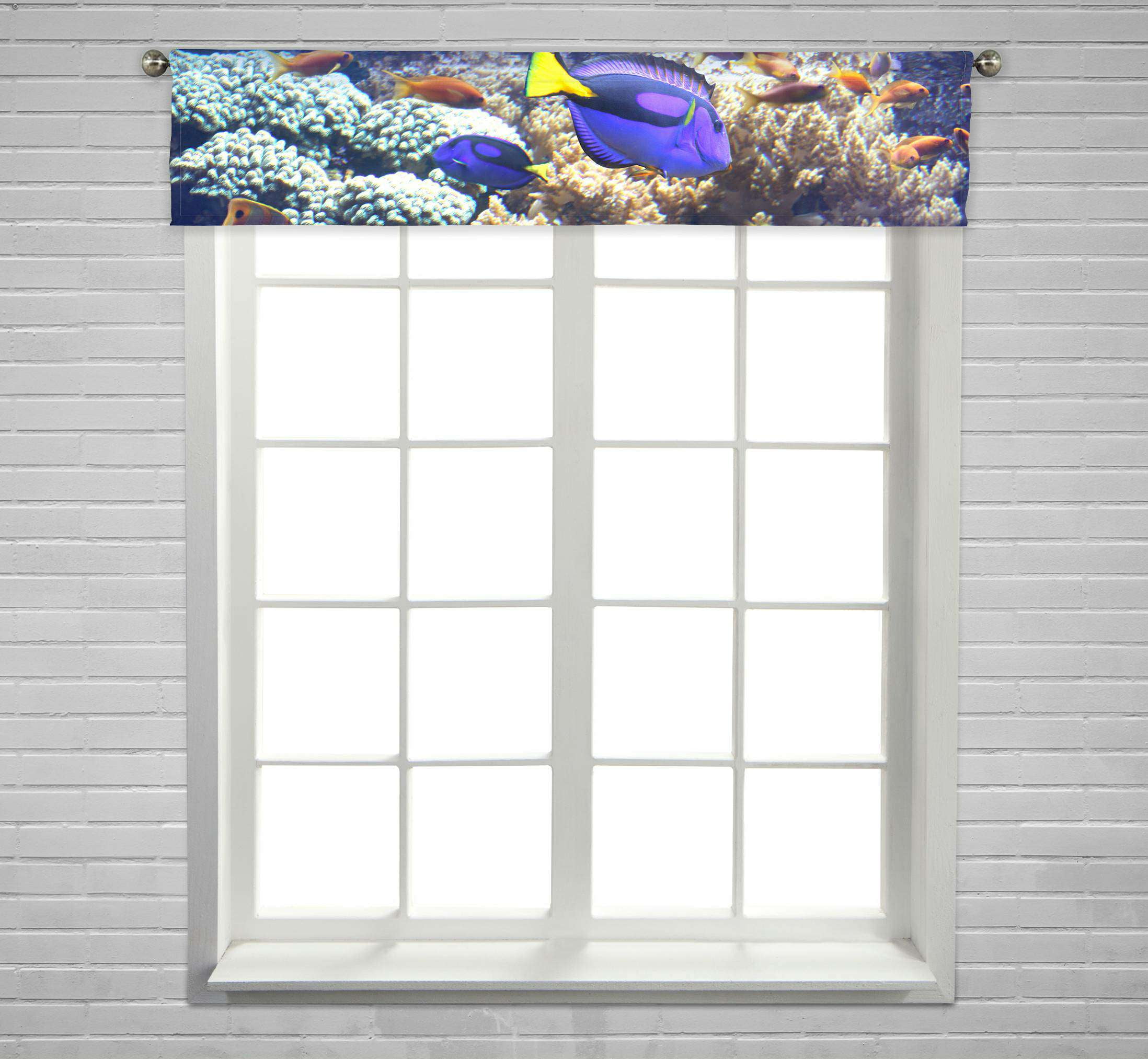 ECZJNT Underwater Scene Tropical Fish Window Curtain Valance Rod Pocket ...