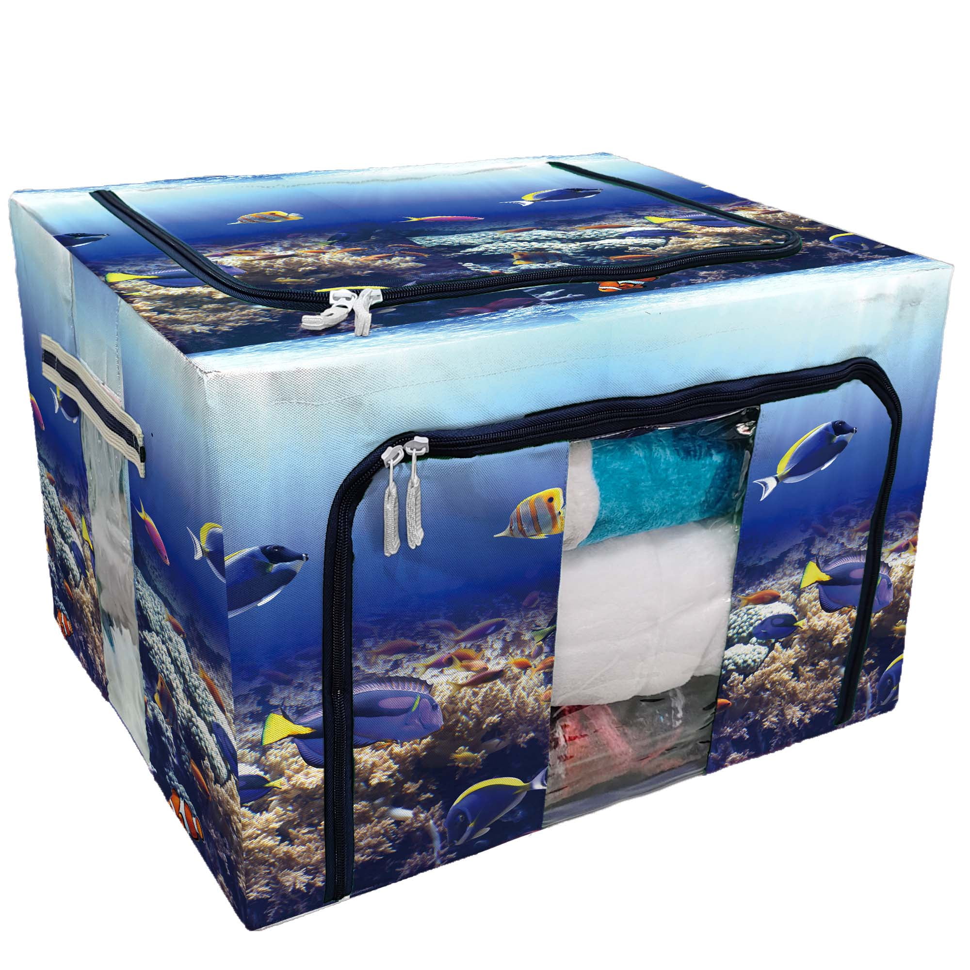 ECZJNT Underwater scene tropical fish Storage Bag Clear Window Storage ...