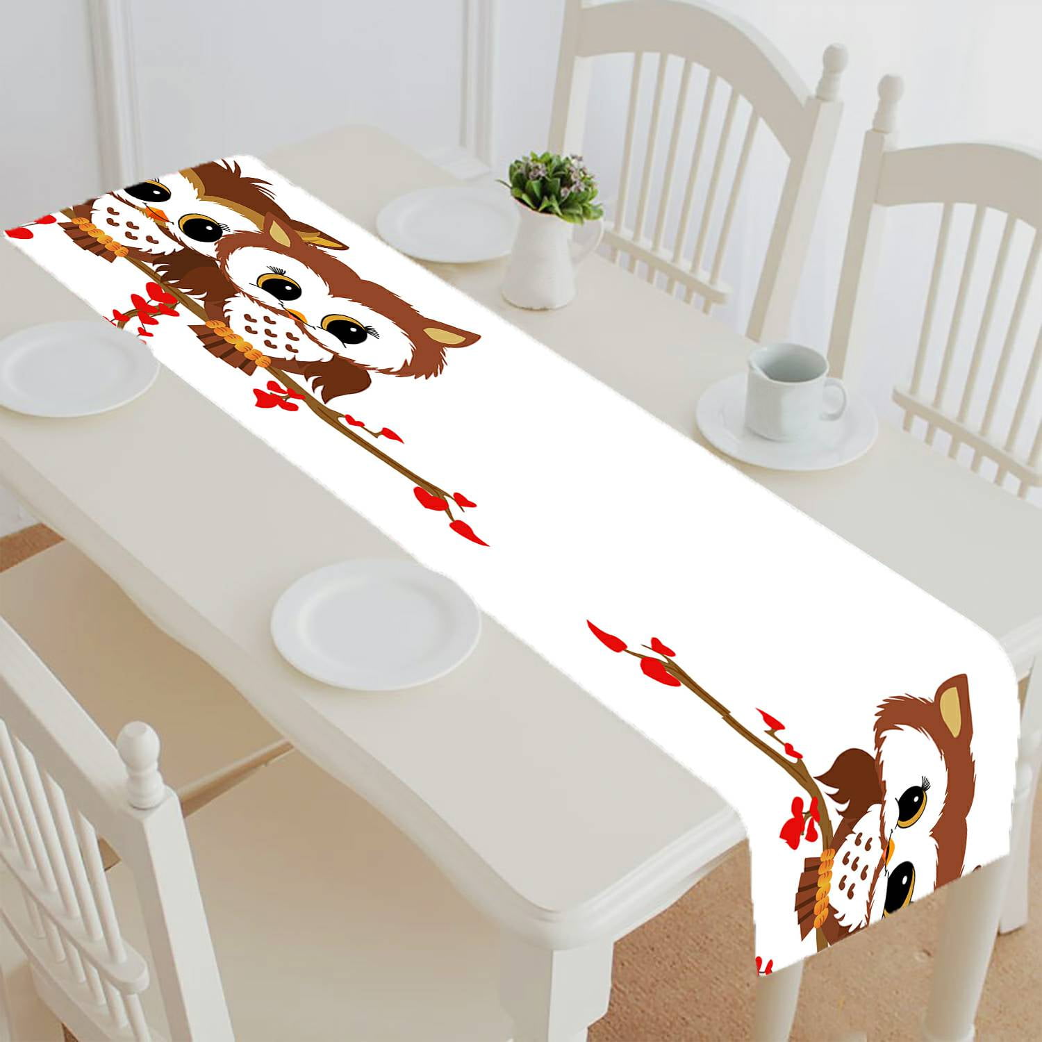 ECZJNT Valentine owls table runner table cloth tea table cloth 14x72 ...