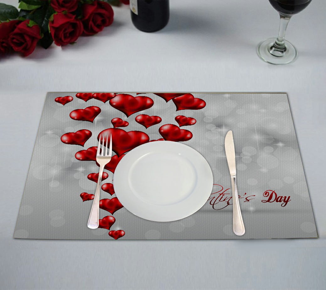 ECZJNT Valentine's Day Placemat Table Mat Cup Mat 12x18 inch,Set of 2 ...
