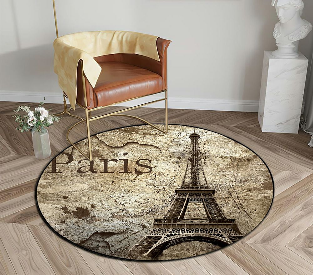 ECZJNT Vintage View Of Paris On The Grunge Round Area Rugs Diameter 4 x ...