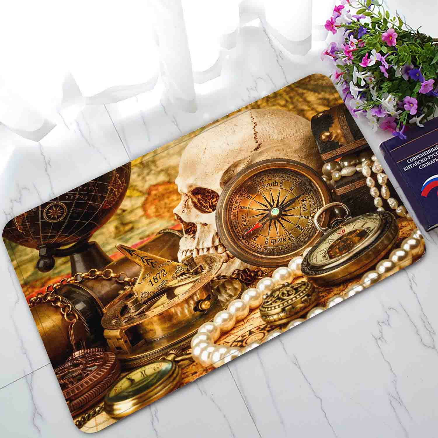 ECZJNT Vintage compass pearl necklace ancient map Welcome Doormat Bath ...