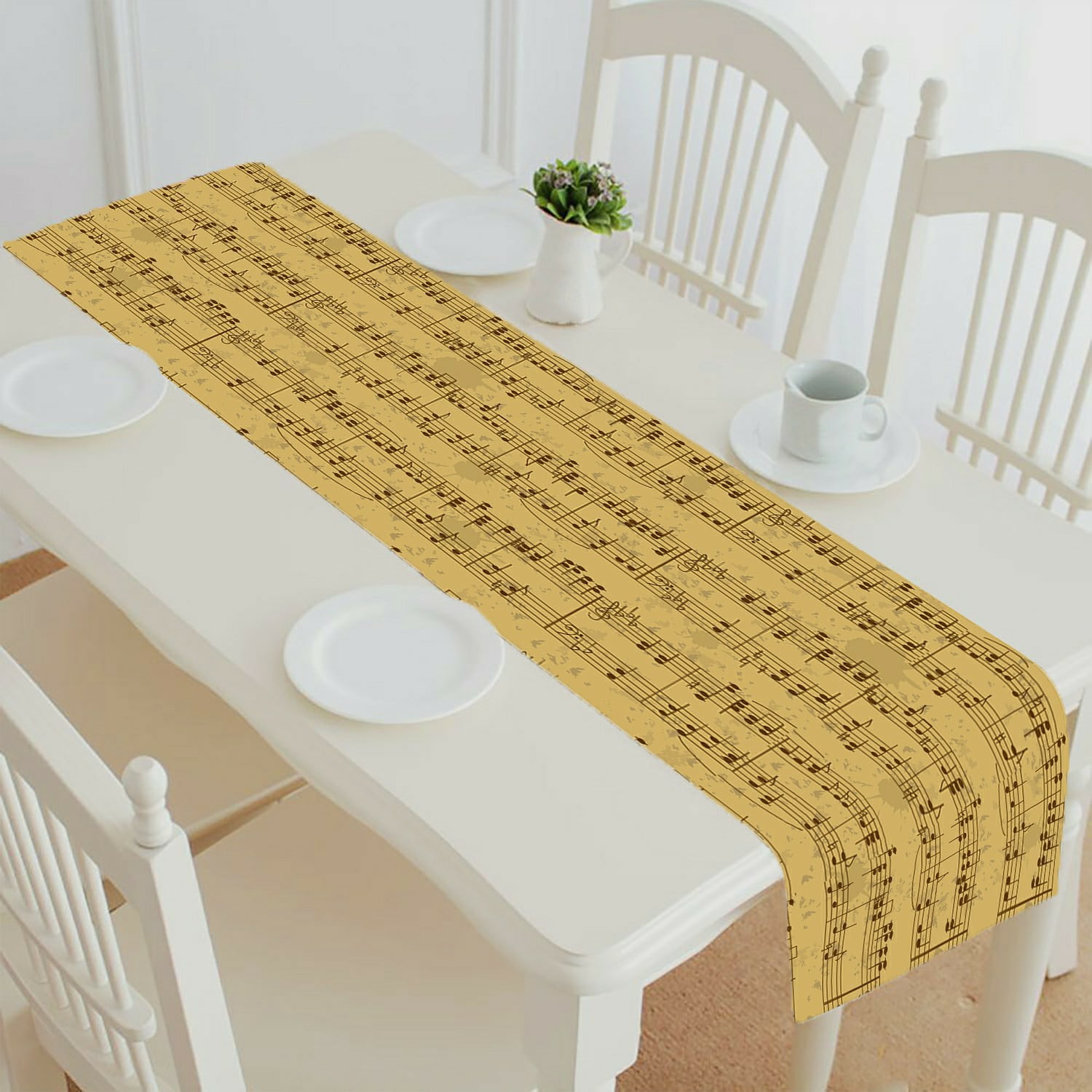 ECZJNT Vintage pattern of music stave notes table runner table cloth ...