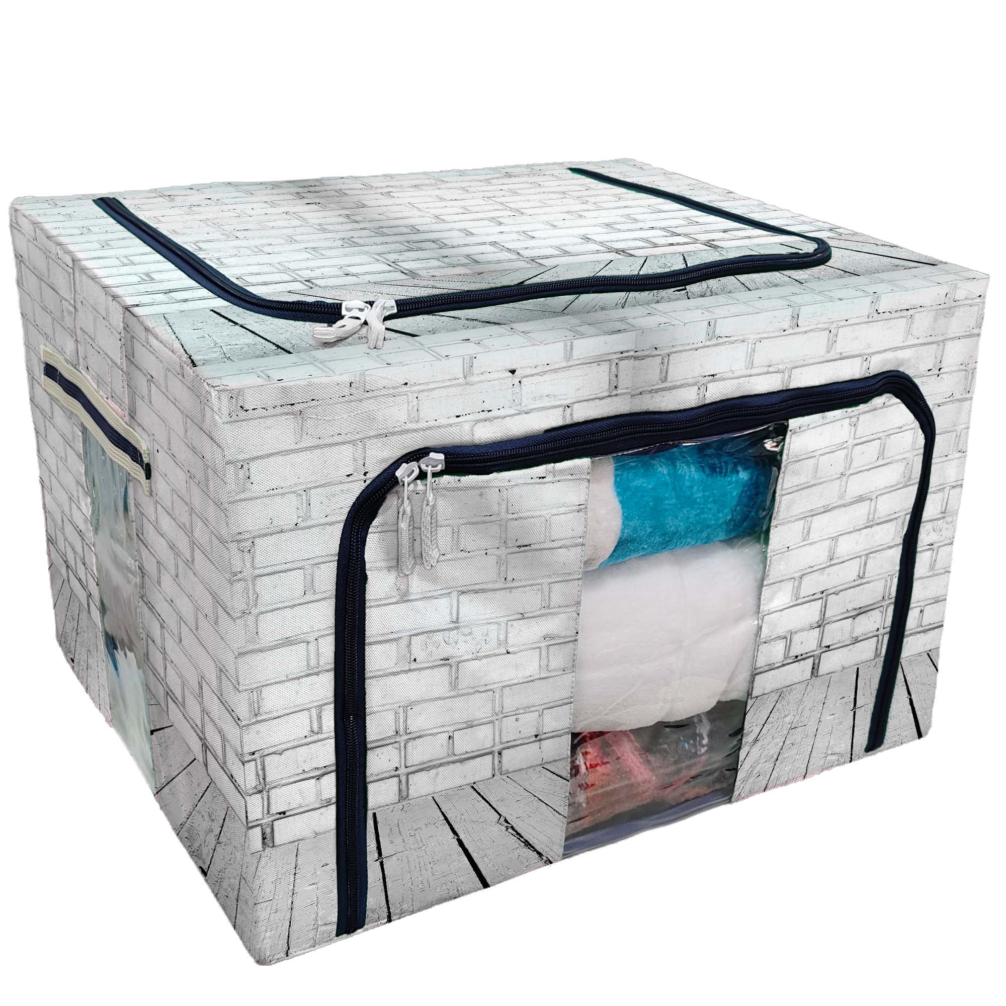 ECZJNT Vintage white brick wall and old wooden floor Storage Bag Clear ...