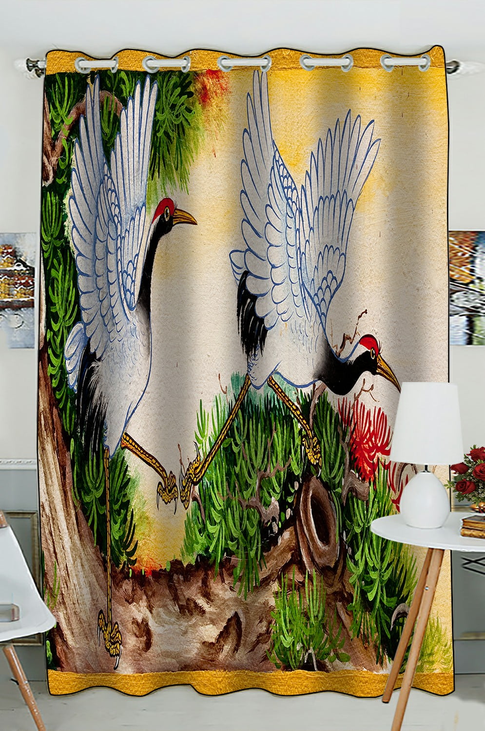 ECZJNT Wall painting crane couple Blackout Window Curtain Drapery ...