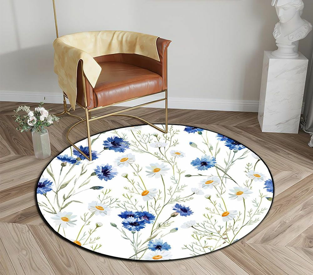 ECZJNT Watercolor Cornflower Daisy Round Area Rugs Diameter 6 x 6ft ...