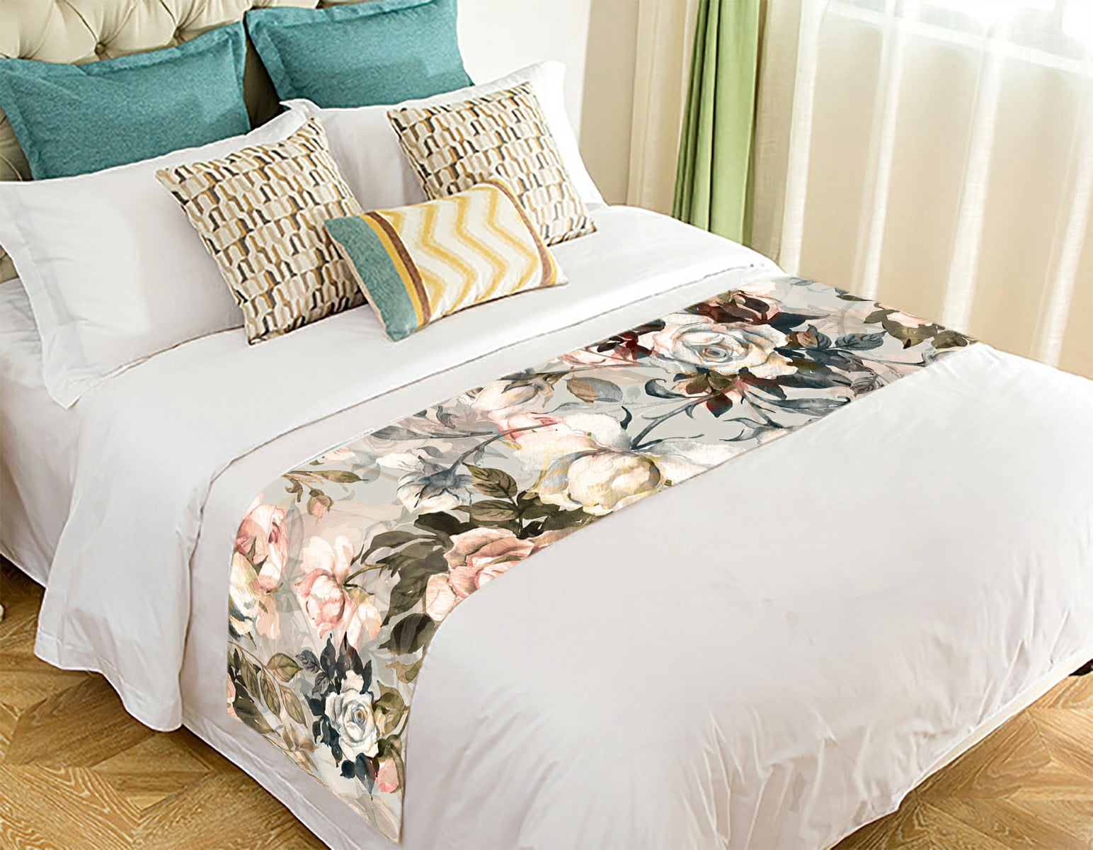 ECZJNT Watercolor bouquet roses bud Bed Runner Bed Scarf Bed Decor ...